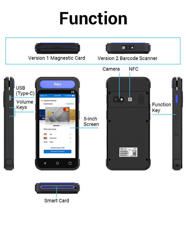 China Telpo P8 MSR/NFC/IC 4G mobile all in one credit card reader bank ...