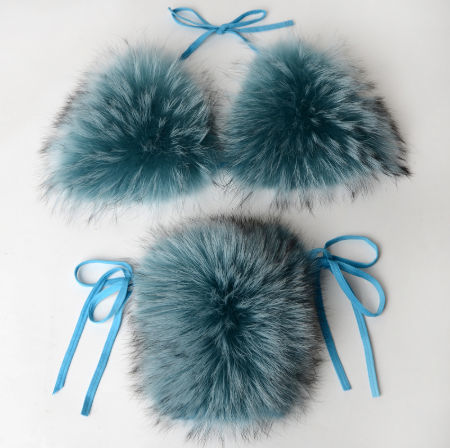 China Real Fox Fur Bikini, Women's Two-Piece Bralette Backless Swimwear ...