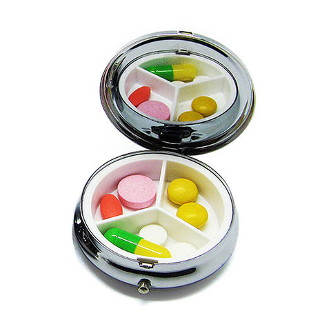 China Round Pill Box With Mirror Metal Pill Case Pill Box Medicine Box ...