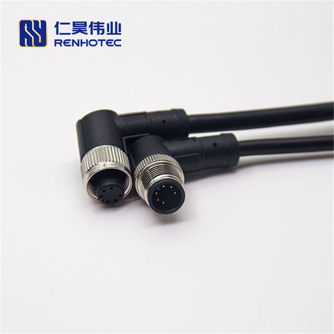 China M12 Connector 6 Pin A Code Male to Female Right Angle Double ...