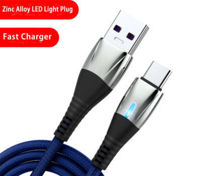 USB Cable LED Light Braided Zinc Alloy Shell Heads Fast Charger Data ...