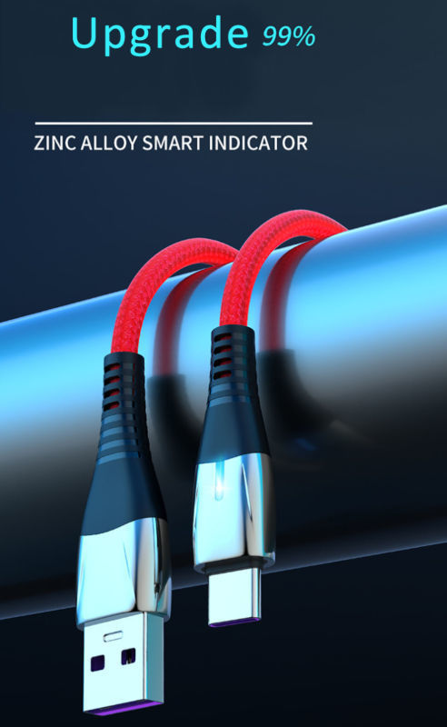 USB Cable LED Light Braided Zinc Alloy Shell Heads Fast Charger Data ...