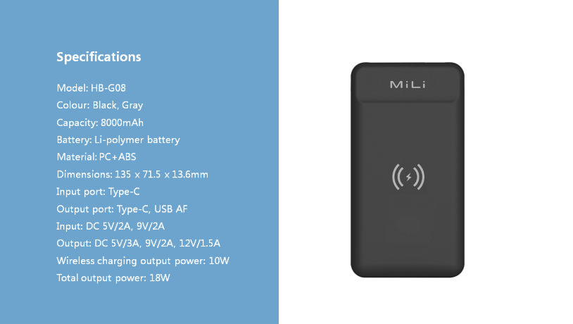 MiLi Large-Capacity 10000 mAh 18W type-c Wireless quick Charging power ...