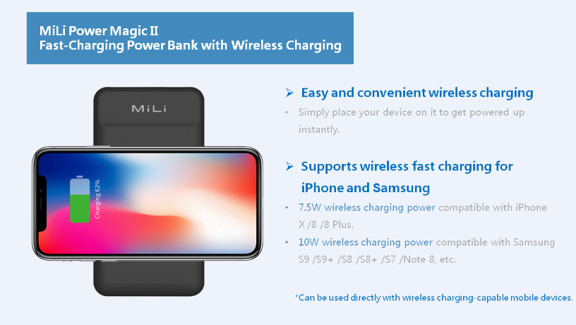 MiLi Large-Capacity 10000 mAh 18W type-c Wireless quick Charging power ...