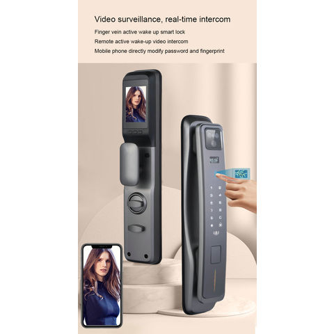China Wifi face recognition fingerprint door lock with peephole camera ...