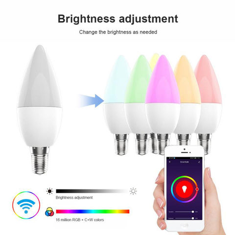 China E14 E12 Smart WiFi Light Bulb 5W RGB+W+C Dimmable LED Lamp 100 ...