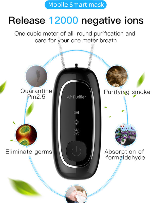 Personal Wearable Air Purifier Necklace Disinfection Negative Ion ...