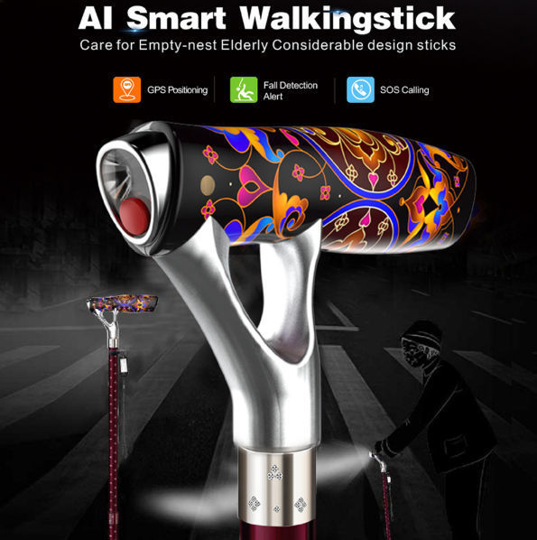 China Fall detection Smart walking stick,4G with Voice call and Alarm, Smart cane Flashlight ...
