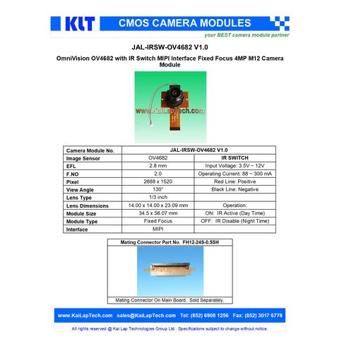 Hong Kong SAR JAL-IRSW-OV4682 V1.0 OV4682 with IR Switch MIPI Interface ...
