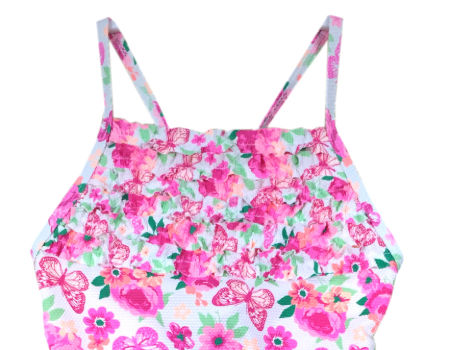 Girl's floral frilly bathing suit. Ruffle swimsuit made with honeycomb ...