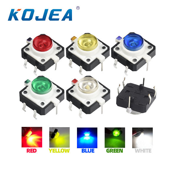 China Yellow LED 12X12X7.3 Tactile Push Button Switch Momentary Tact 5 ...