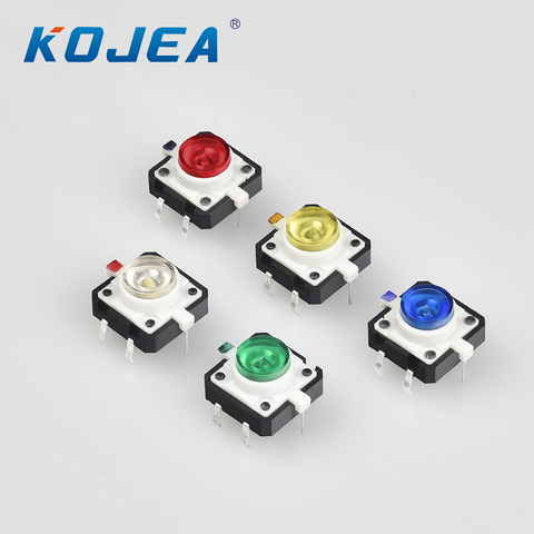 China Yellow LED 12X12X7.3 Tactile Push Button Switch Momentary Tact 5 ...