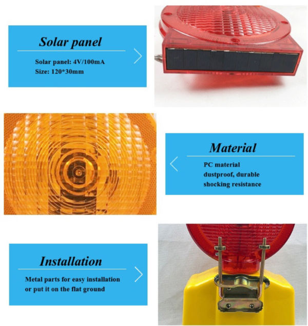 China Solar powered barricade warning light blinking flash light on ...