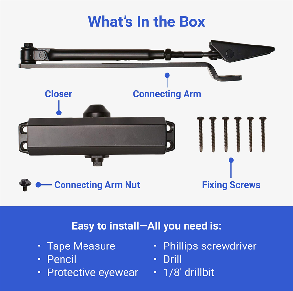 Door Closer Automatic Adjustable Closers Grade 3 Spring Hydraulic Auto ...
