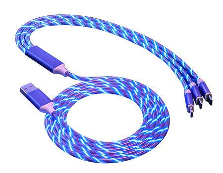China 3 in1 Shining Blue Cable Multi LED Flowing Shining Charger Cable ...