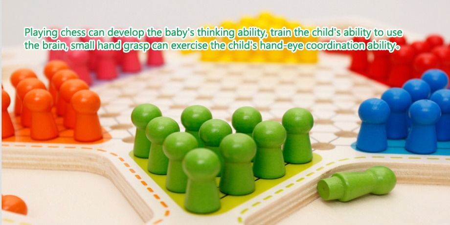 Hexagon checkers wooden puzzle class tabletop parent-child interactive game six colors jump ...