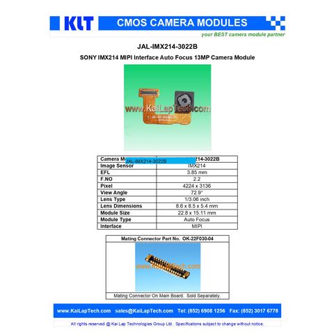 Hong Kong SAR JAL-IMX214-3022B IMX214 MIPI Interface Auto Focus 13MP ...