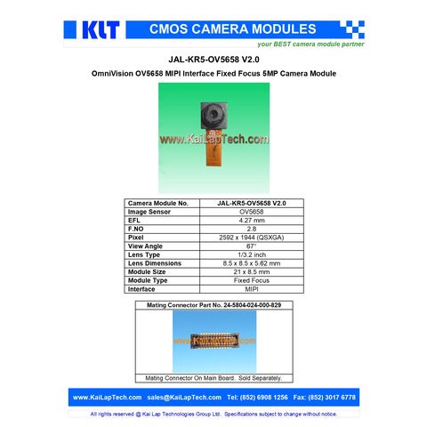 Hong Kong SAR JAL-KR5-OV5658 V2.0 OV5658 MIPI Interface Fixed Focus 5MP ...