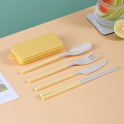 China Wheat Straw Cutlery Set Portable Travel Four-piece Detachable ...