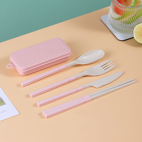 China Wheat Straw Cutlery Set Portable Travel Four-piece Detachable ...