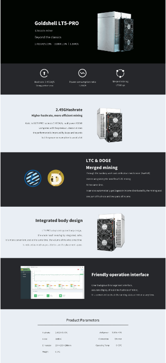 Goldshell LT5 pro 2450MH/S Dual currency Dogecoin LTC miner ower ...