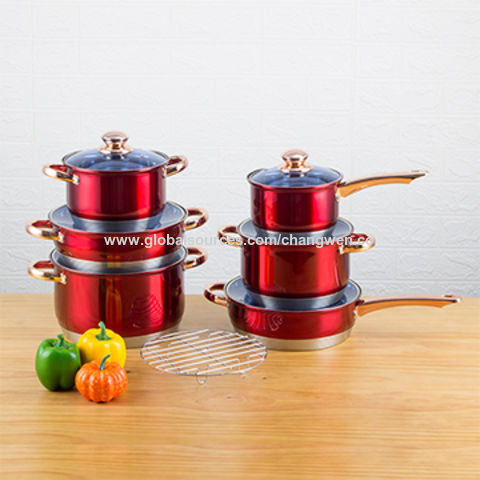 China Gold Plated Handle Stainless Steel Large Cooking Pot Pan Home 12 ...