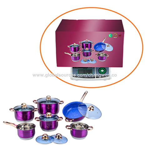 China 12 Pcs Purple Cooking Pot Non Stick Marble Coating Frypan ...