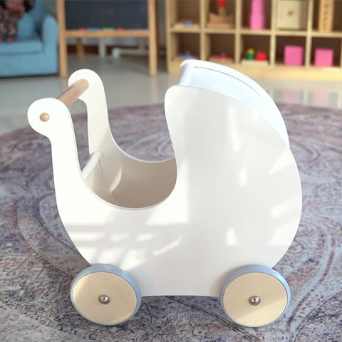 China White Wooden Dolls Pram Stroller Push Toy Baby Push Walker Gift ...