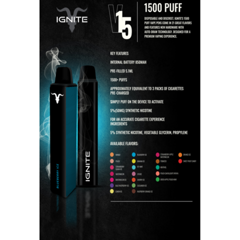 China 1500 Puffs Ignite V15 Disposable Vape Pod Device Mesh Coil Blue ...