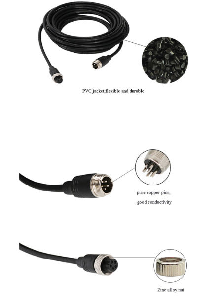 China M12 waterproof male to female rear view camera extension cable ...