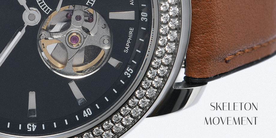 SWITICK 43mm Gent's Stainless Steel Mechanical Watch with leather strap ...