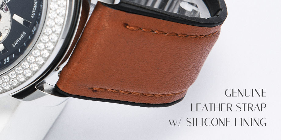 SWITICK 43mm Gent's Stainless Steel Mechanical Watch with leather strap ...