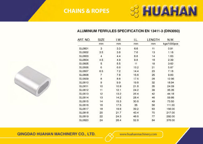 Aluminum ferrules, specification EN 13411-3 (DIN 3093), Aluminum ...