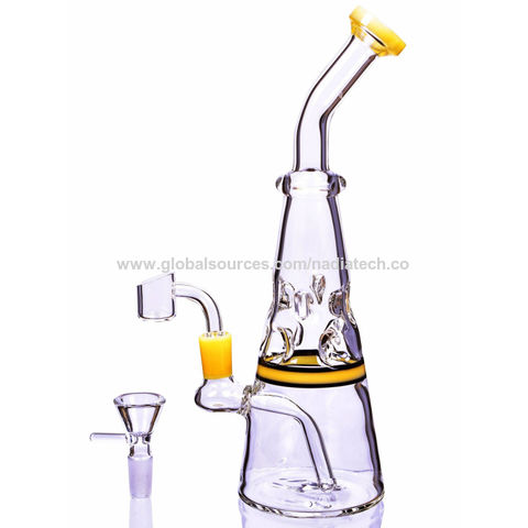 China 11'' Colored line curved neck glass bong on Global Sources ...