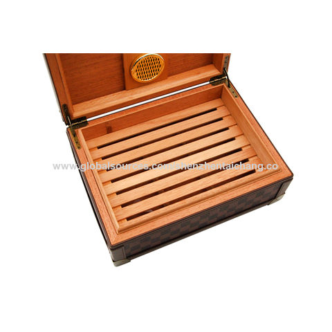 China Leather Coated Cedar Wood Cigar Box / Cigar Humidor, Holds up to ...