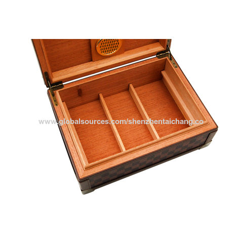 China Leather Coated Cedar Wood Cigar Box / Cigar Humidor, Holds up to ...
