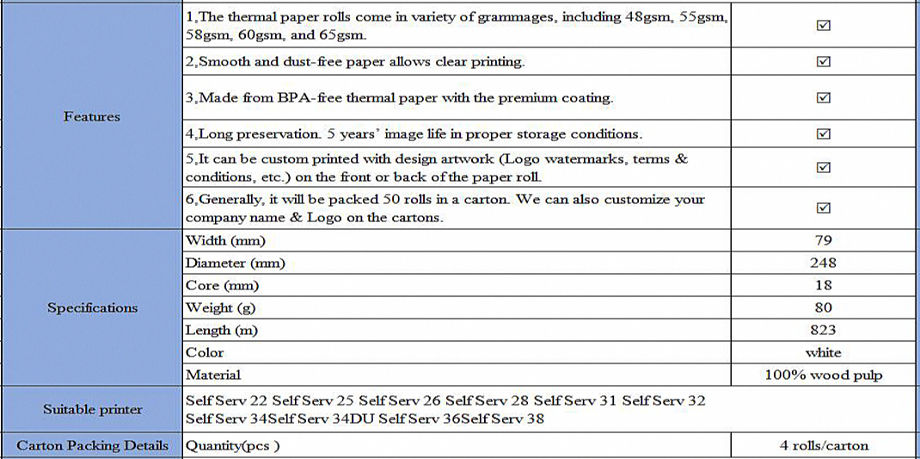 Compatible heavy weight atm machine paper TPW-79-248-18, 57mm thermal ...