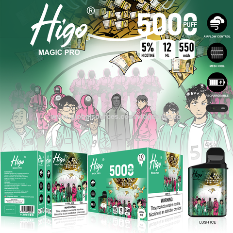 China 5000 Puffs Higo Magic Pro Mesh Coil 5% Nicotine USB Rechargeable ...