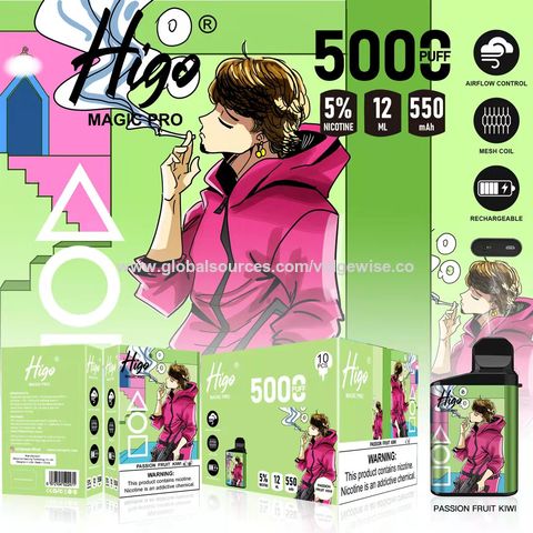 China 5000 Puffs Higo Magic Pro Mesh Coil 5% Nicotine USB Rechargeable ...