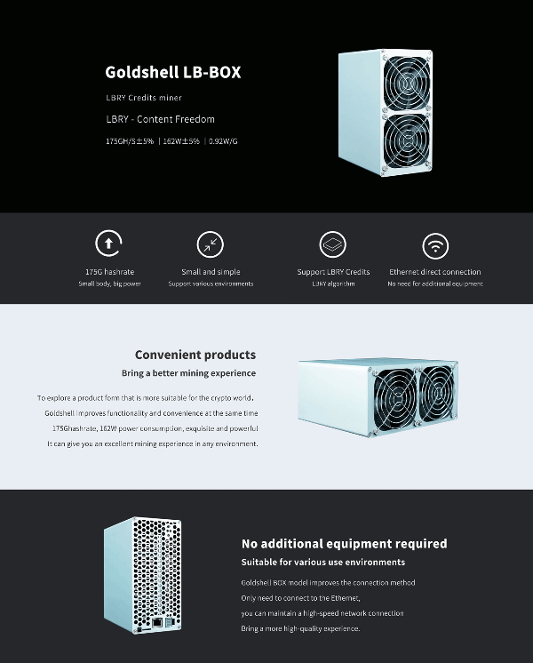 China Goldshell LB-BOX LBRY Credits miner 175GH/s 162W on Global ...