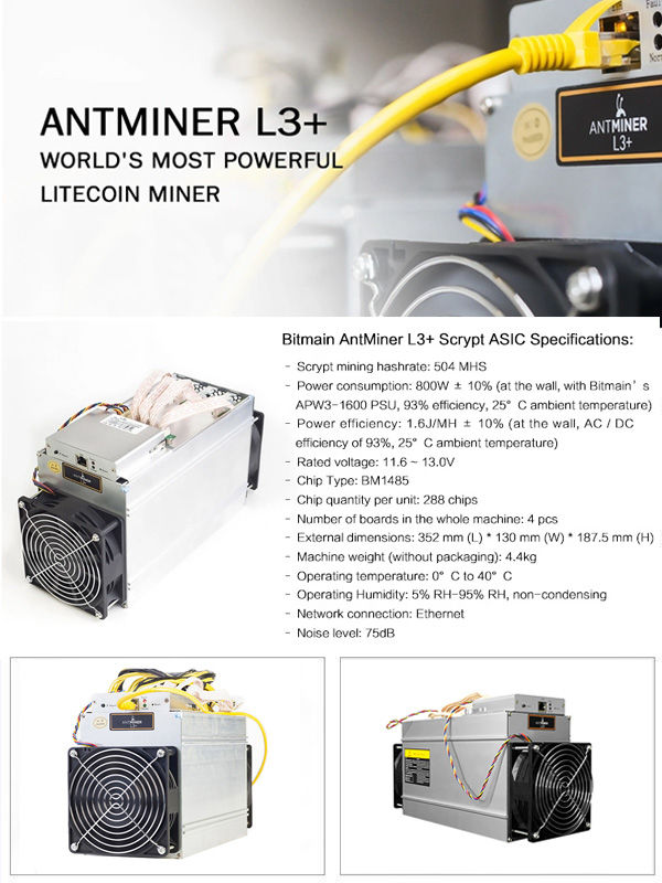 China Refurbished L3+ Miner 504MH/s Hashrate Used Bitmain Antminer l3 ...