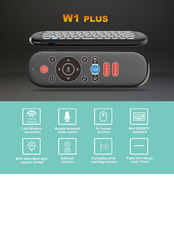 Smart Remote controls W1 Plus Air mouse voice remote mini QWERTY ...