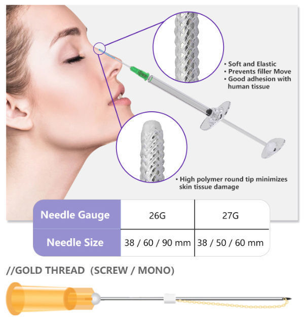 China Barbed double needle thread v lift face abosorbable thread ...