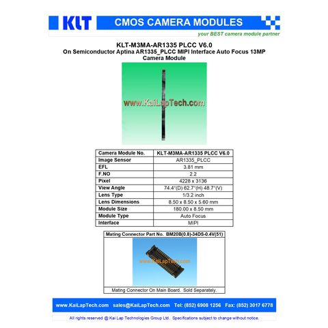 Hong Kong SAR KLT-M3MA-AR1335 PLCC V6.0 AR1335_PLCC MIPI Interface Auto ...