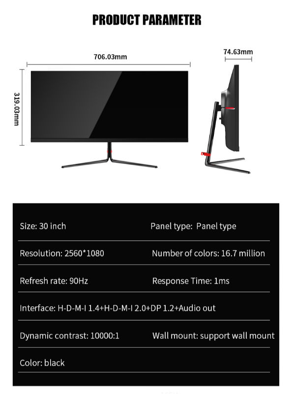 30 Inch FHD 21:9 Lcd Display 2K Widescreen Gaming Monitor With HDMI DP ...