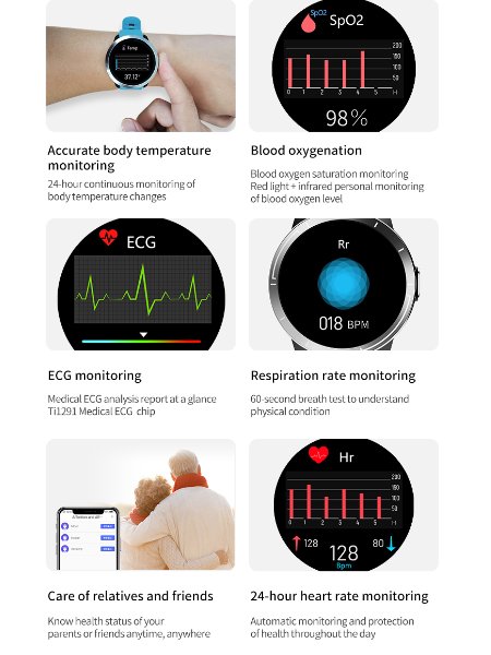 China Smart Watch ECG Monitor Full Touch Temperature Smartwatch ...