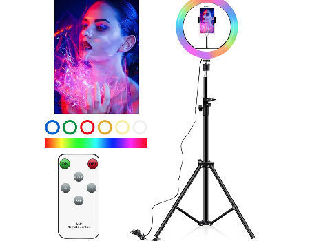 8 inch RGB ring light with 120cm retractable tripod, Selfie ring light ...