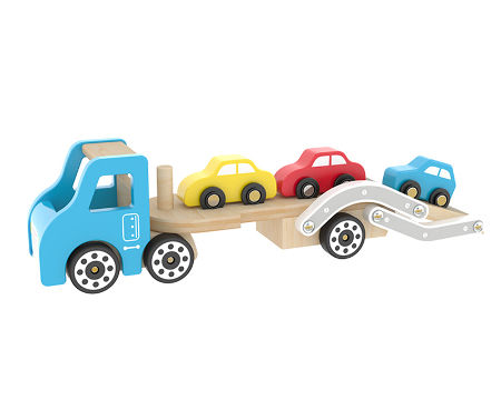 Wooden Transporter Cars Toy Double Decker Trailer Truck Carrier vehicle ...