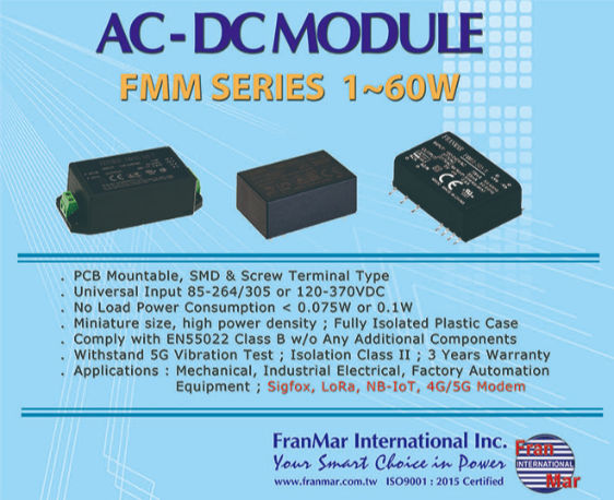 24V output, 3W SMD type AC to DC converter, UL/TUV approved, FranMar ...