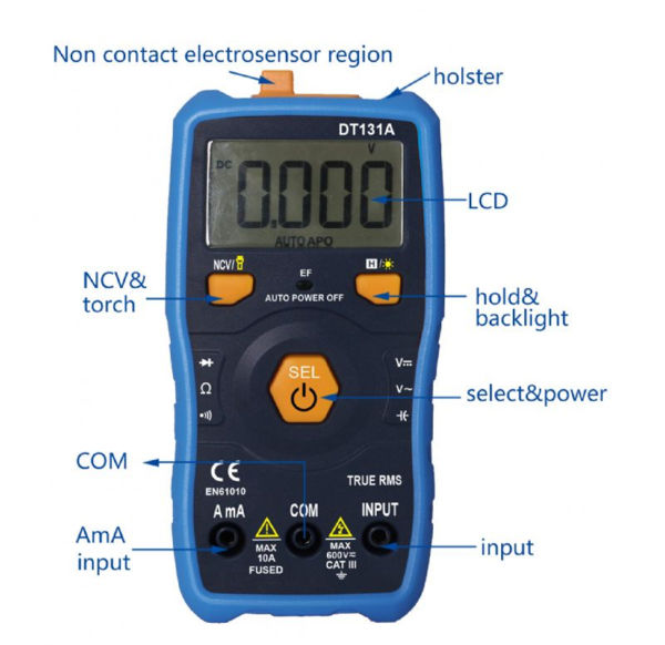 6000 Counts T-rms Large LCD DT131A Digital Multimeters Accurate Measure ...